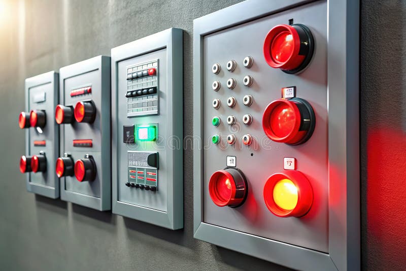 Advanced Industrial Control Panels with Dynamic Red and Yellow Alert ...