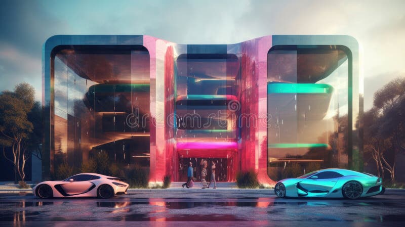 Extravagant Bionic Home & Bold Supercar Showcase Stock Illustration ...