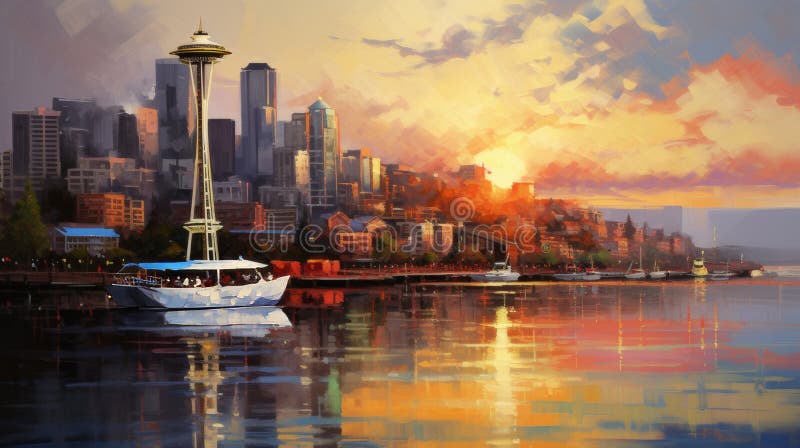 Seattle Skylines: a Vibrant Impressionistic Portrait of Urban Majesty ...
