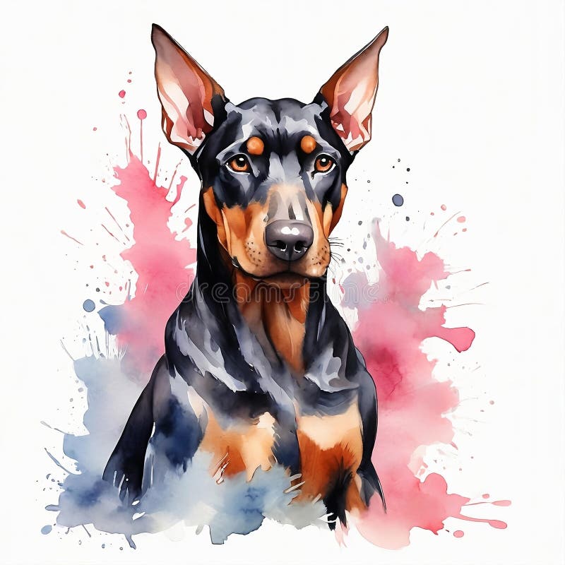 Watercolor Doberman Clipart, Aquarela Style, Blue and Pink, Colorful ...