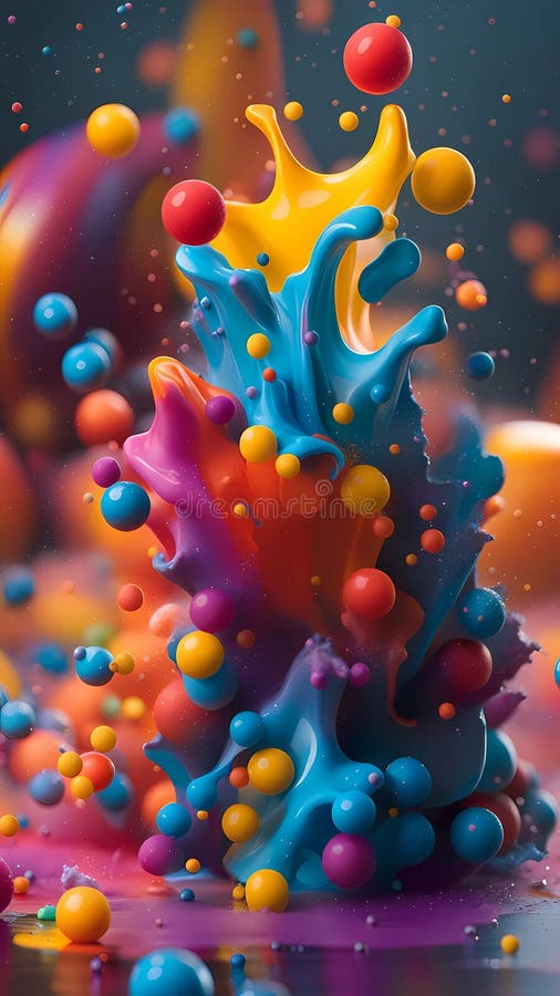 Colorful Balls with Liquid Paint Splashes Illustration Background Ai ...