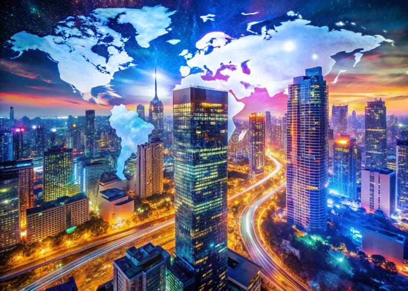 Dynamic Double Exposure of a Futuristic Cityscape Modern Architecture ...