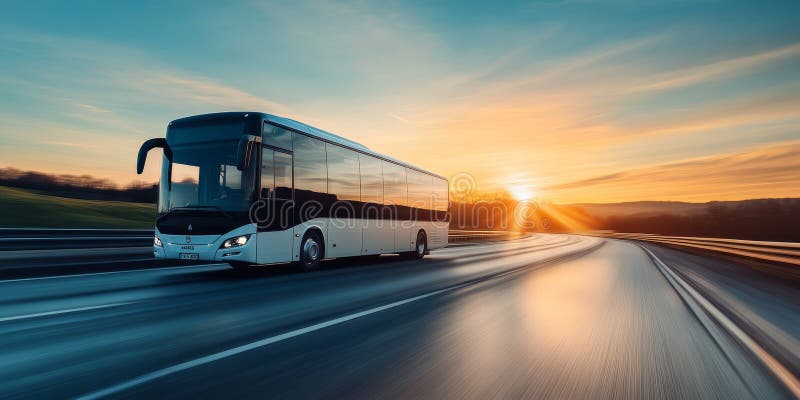 Experience a Dynamic Sunset Bus Journey on the Expressway during the ...