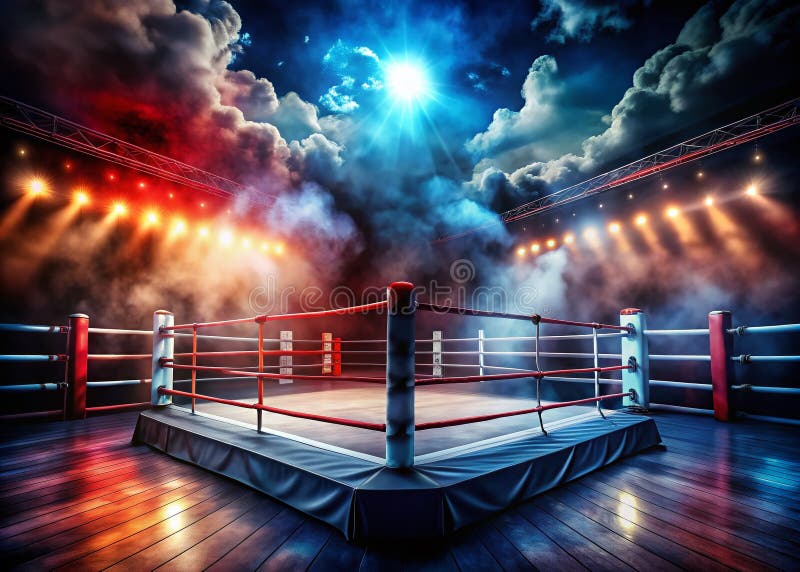Intense Boxing Ring Scene Atmospheric Lighting and Dramatic Smoke for ...