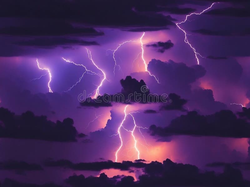 Lightning Bolts in a Beautiful Purple Sky Stock Illustration ...