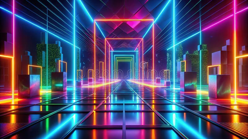 Dynamic Neon Light Show Geometric Landscapes in Vibrant Hues a ...