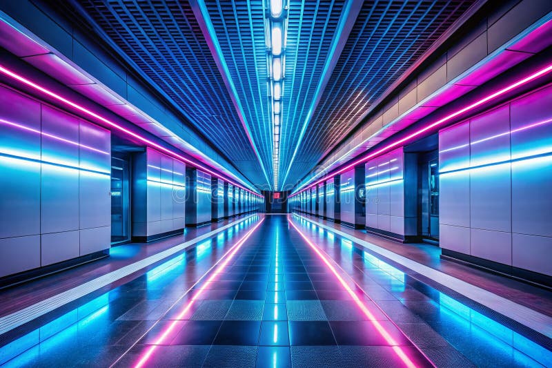 Experience the Electrifying Neon Glow of a Futuristic Subway Corridor ...