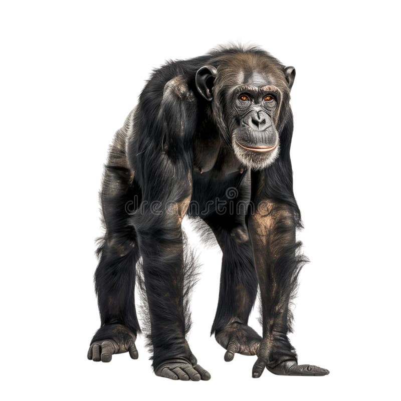 Graceful Chimpanzee Standing Proudly on Clean White Background Stock ...