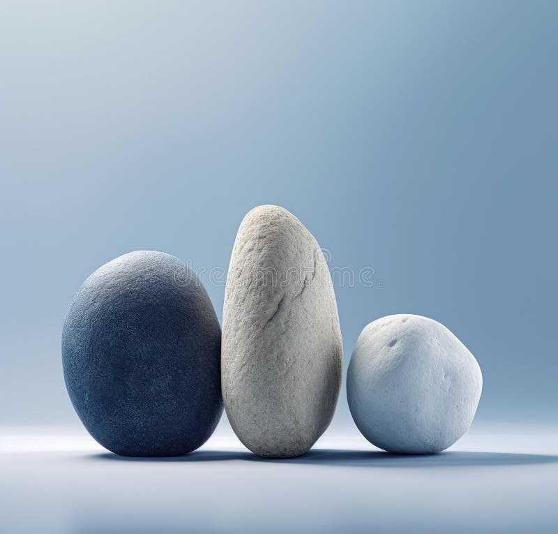 Minimalist Stone Trio Against a Light Gray Gradient AI Generated Stock ...