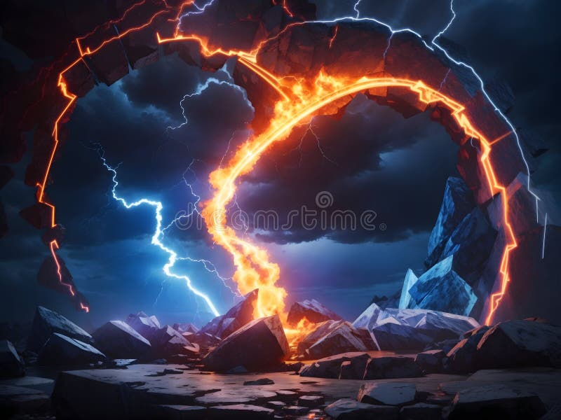 Dynamic Duality: Mesmerizing Fire and Ice Storm Stock Illustration ...