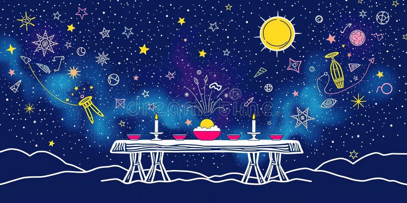 A Celestial Supper a Dreamlike Feast Under a Starry Night Sky ...