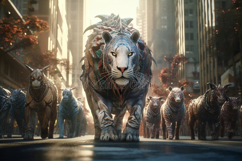 Witness a Parade of Fantastical Creatures Stock Illustration ...