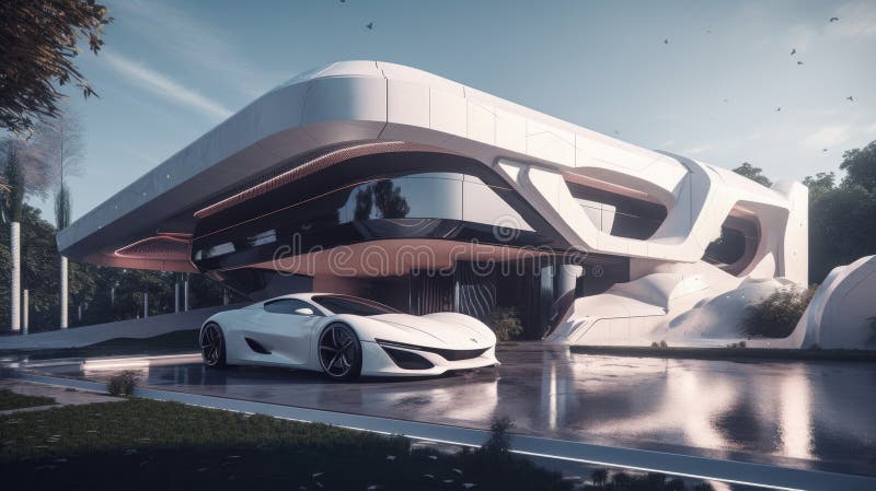Ultimate Luxury: Bionic House & Stylish Supercar Stock Illustration ...