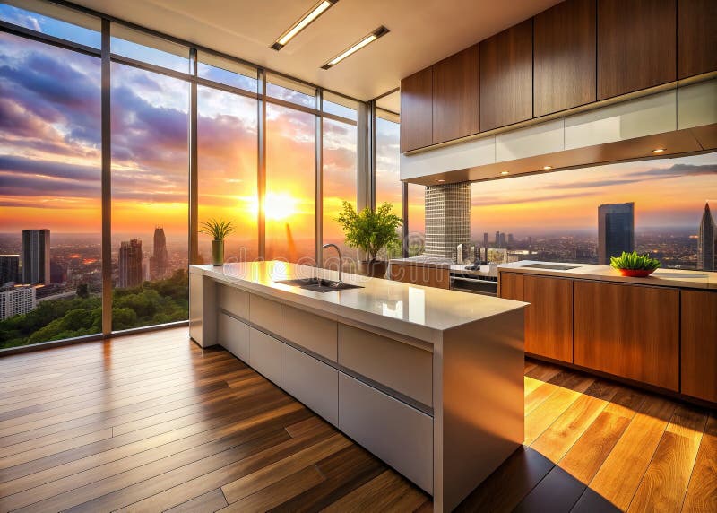 Stunning Cityscape Kitchen Minimalist Design with a Panoramic View ...
