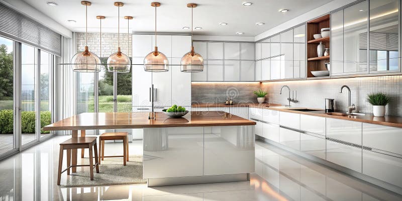 Sleek Modern White Kitchen with Stunning Copper Accents a Double ...