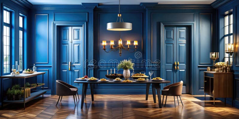 A Luxurious Blue Kitchenette and Dining Area Stylish Interior Design ...