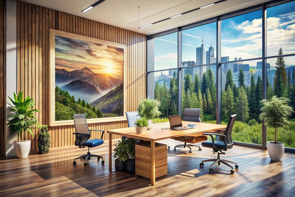 Stylish Modern Office Design a Double Exposure Showcase of Natural ...