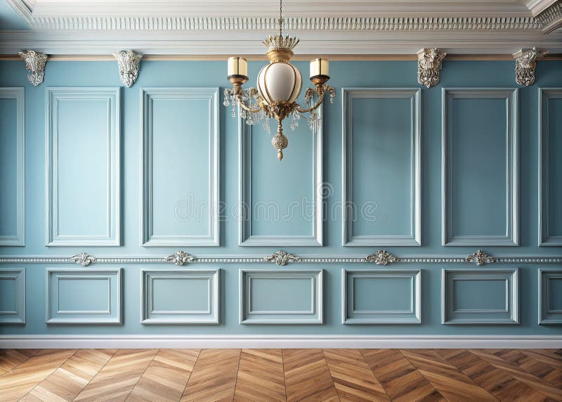 A Timeless Tapestry Powder Blue Walls White Wainscoting and Intricate ...