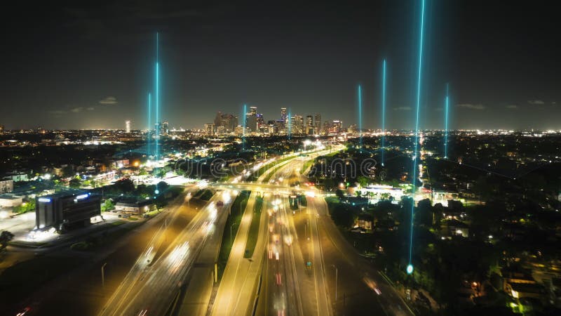 Experience a Fast Paced Cityscape with Digital Data Overlays. Urban ...