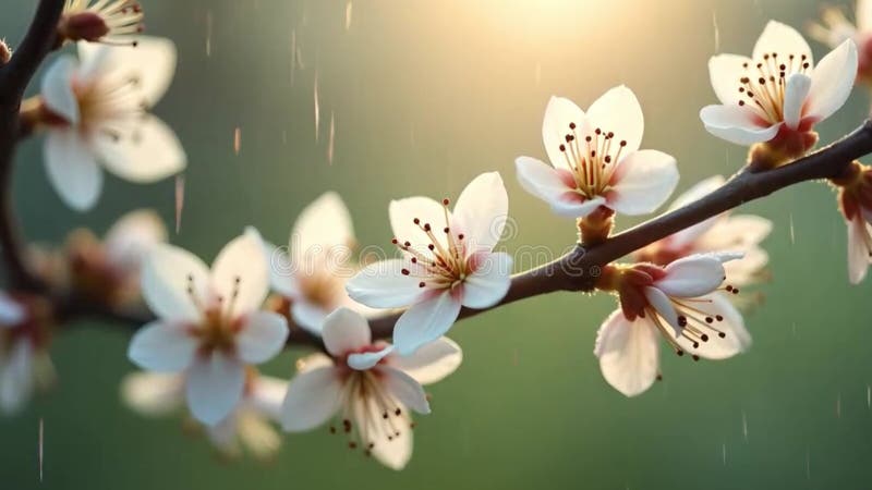 Delicate Cherry Blossoms in a Gentle Spring Rain: a Serene Floral Scene ...