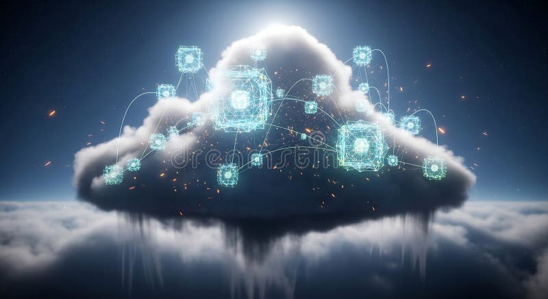 Digital Cloud Computing Technology Abstract Concept with Futuristic Glowing Data Elements Stock ...