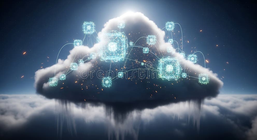 Digital Cloud Computing Technology Abstract Concept with Futuristic Glowing Data Elements Stock ...