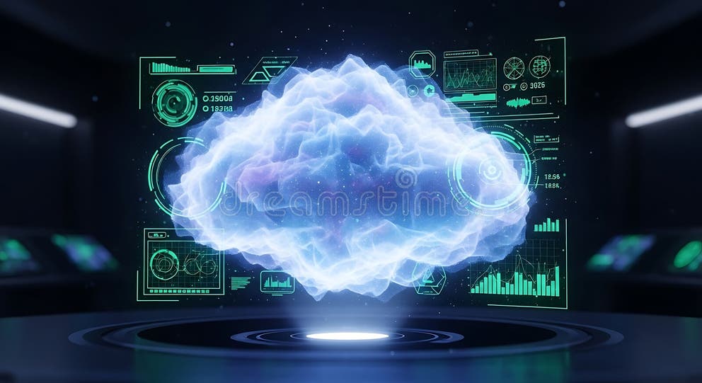 Futuristic Cloud Computing Tech Hologram Displaying Data in Modern Technology Environment Stock ...