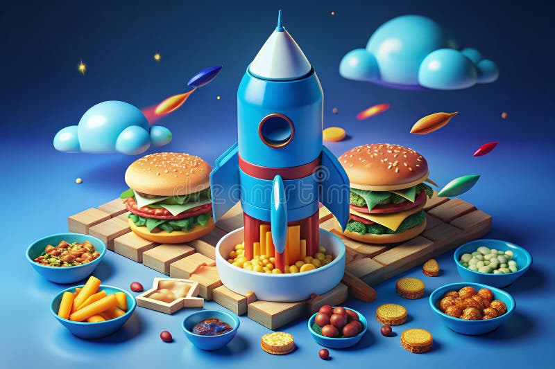 FutureForward Food Delivery Isometric 3D Render of a Blue Rocket Ship ...