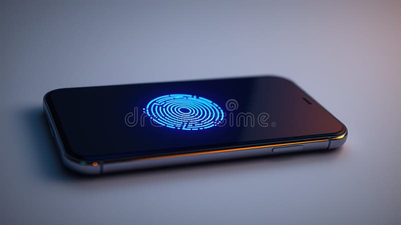 Futuristic Smartphone with Biometric Fingerprint Scan Glowing Blue ...