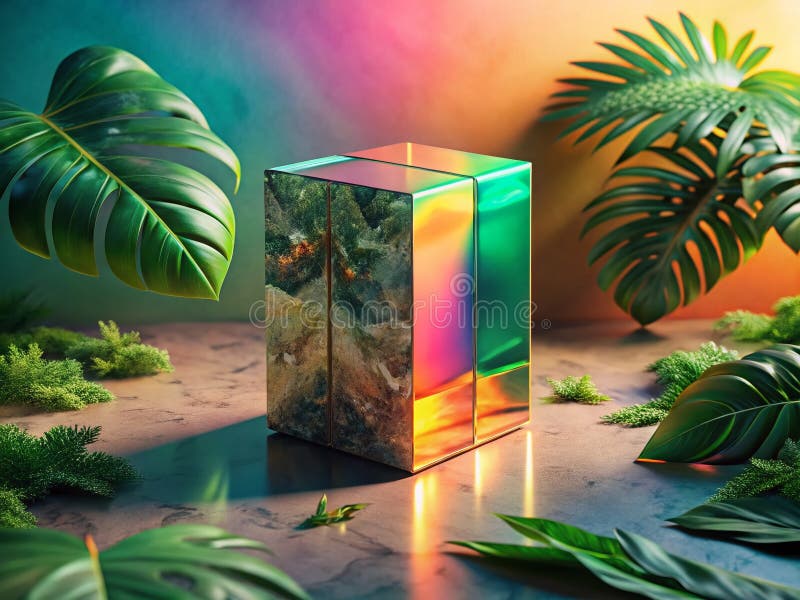 Futuristic Herbal Extract Box with Vibrant Rainbow Gradient and ...