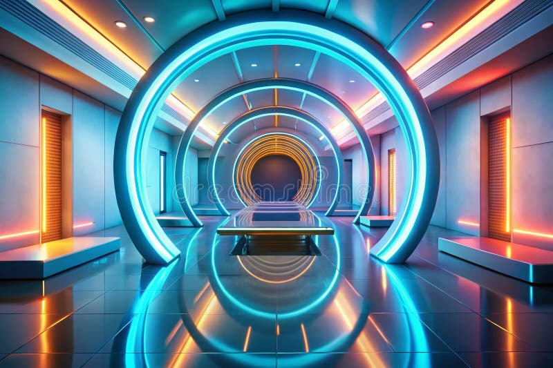 Experience the Future Sleek Minimalist Interior with a Glowing Portal ...