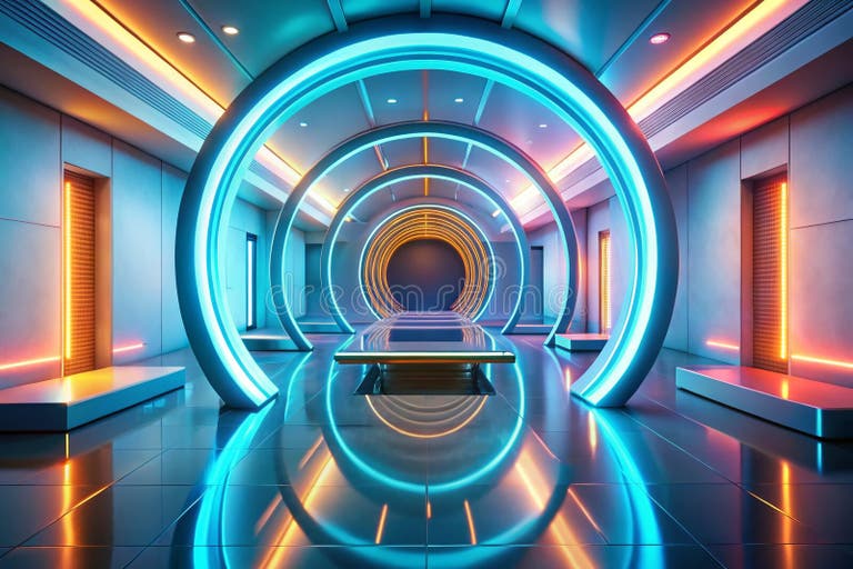 Experience the Future Sleek Minimalist Interior with a Glowing Portal ...