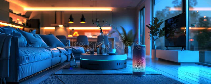 Smart Home Automation in a Modern Living Room Stock Illustration ...