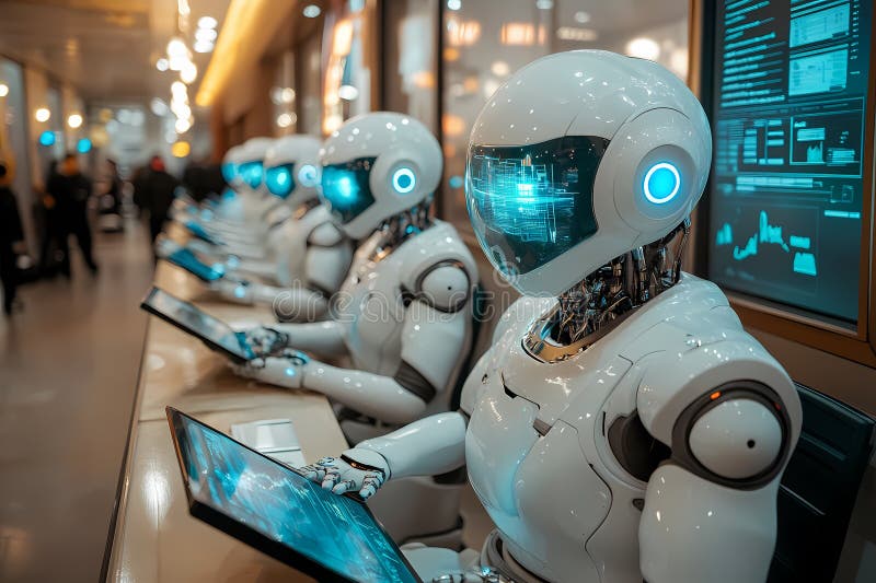 Experience a Futuristic AI-powered Office with Robotic Assistants. Discover a High-tech ...