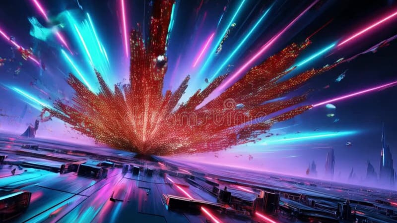 Futuristic Neon Blast Scene with Abstract Explosion and Light Streaks ...