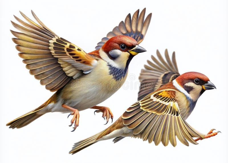 Dynamic 3D Animation Loop of Two Sparrows in Flight Realistic Bird ...