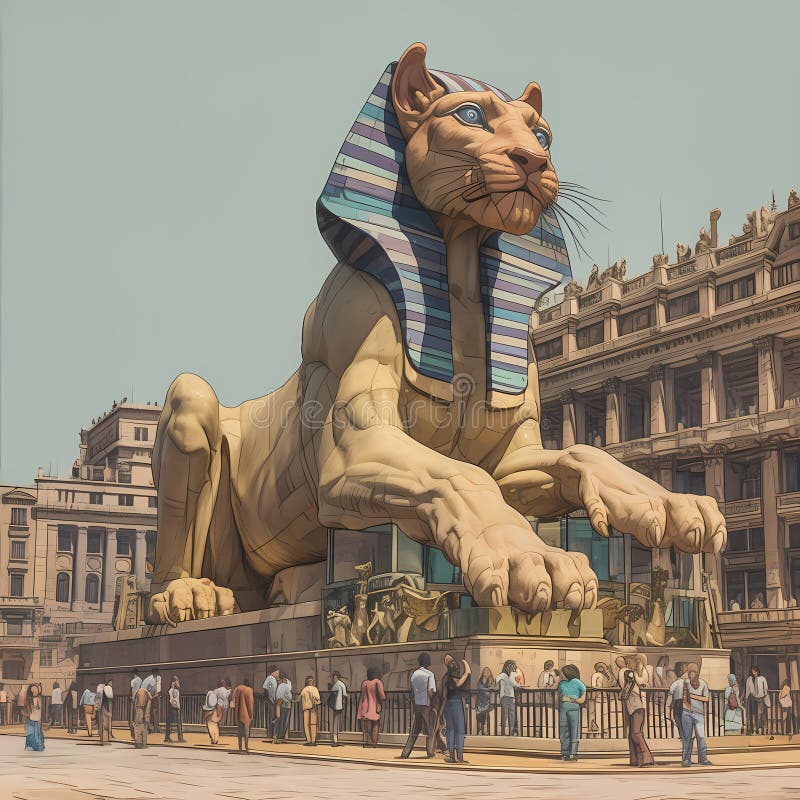 Ancient Elegance: Sphinx Statue in Modern Cityscape Stock Illustration ...