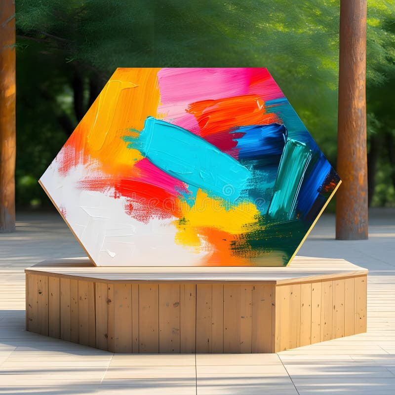 Chromatic Splendor Hexagonal Wooden Podium in Minimalistic Style Stock ...