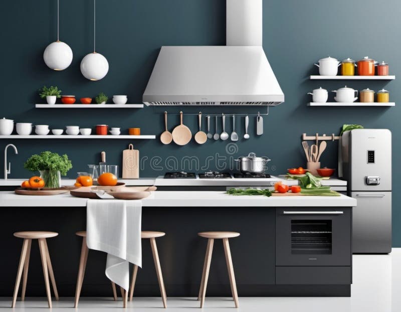 Culinary Art, Kitchen Interior, AI Stock Illustration - Illustration of ...