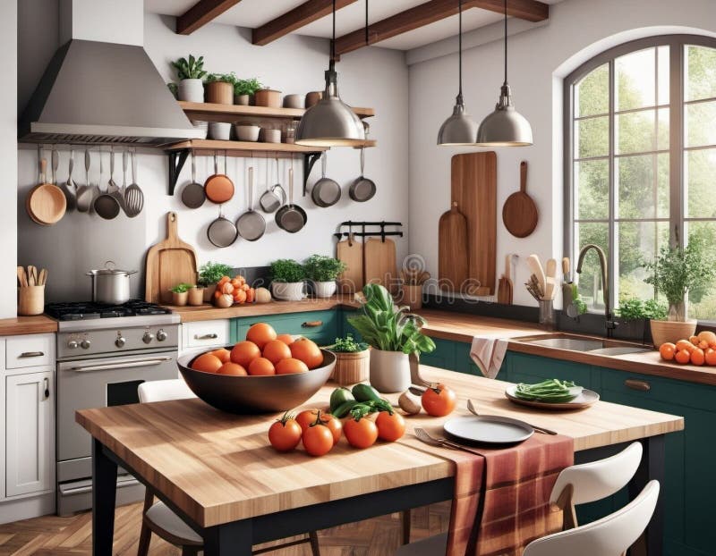 Culinary Art, Kitchen Interior, AI Stock Illustration - Illustration of ...