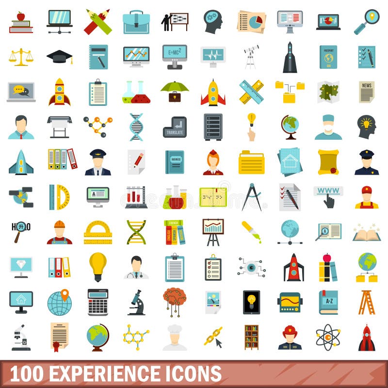 100 Experience Icons Set, Flat Style Stock Vector - Illustration of ...