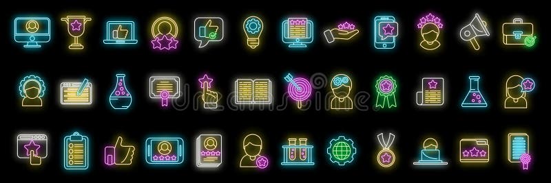 Experience Icons Set Vector Neon Stock Vector - Illustration of loyalty ...