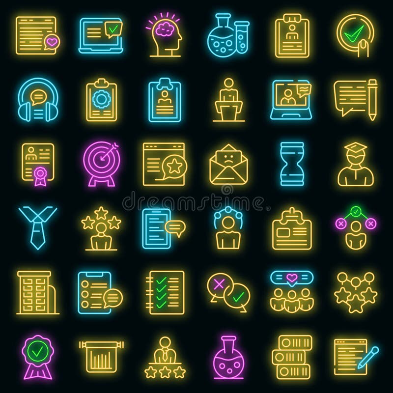 Experience Icons Set Vector Neon Stock Vector - Illustration of online ...