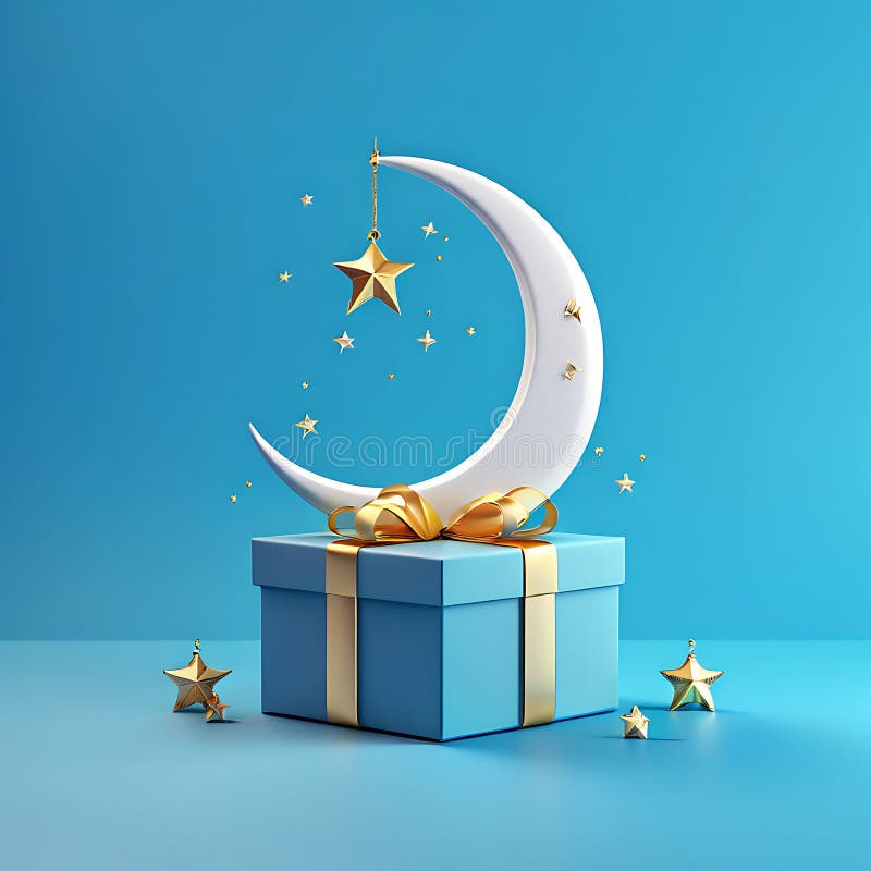 Creative Concept of Gift Box, Crescent Moon, and Star on Studio ...