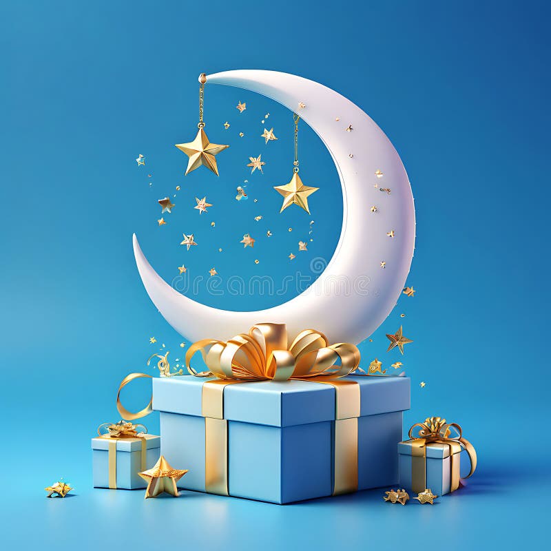 Creative Concept of Gift Box, Crescent Moon, and Star on Studio ...