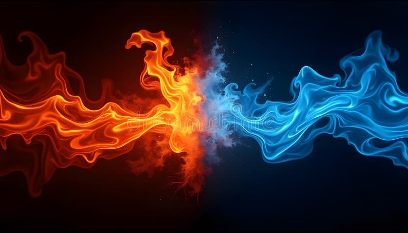 Dynamic Clash of Red and Blue Flames - Striking Visual Artwork Stock ...