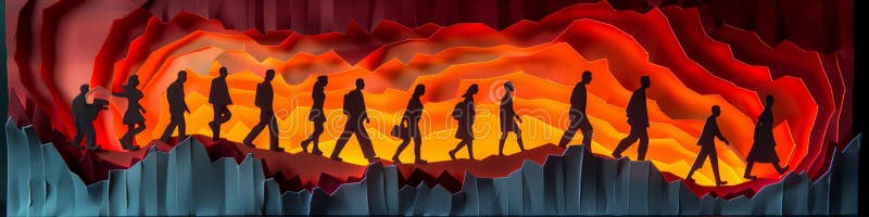 Walking Shadows: Silhouettes Against a Layered Sunset Stock Photo ...