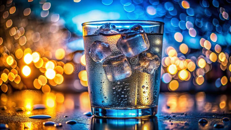 Cool Refreshment a Sparkling Glass of Iced Water with Intricate ...