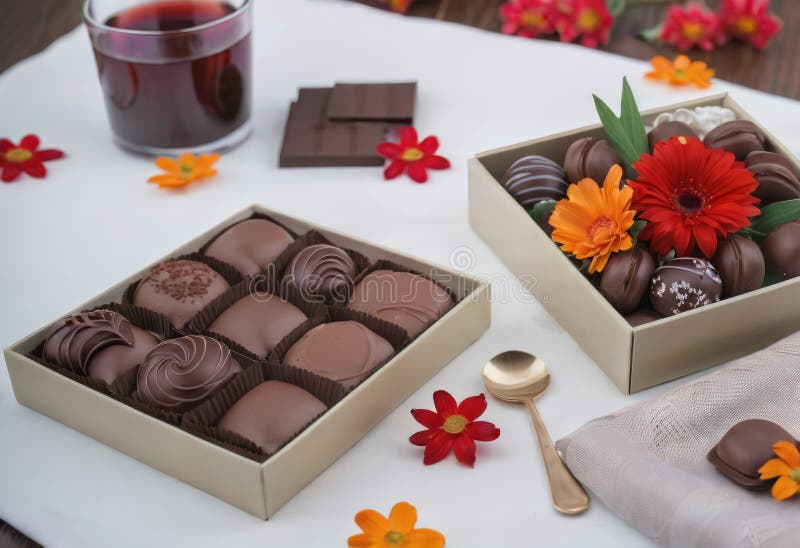 Decadent Delights: Chocolates and Blooms Stock Photo - Image of ...