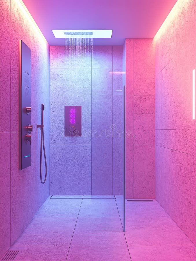 Smart Shower System in Luxurious Bathroom: Water Usage and Temperature Control Display for ...